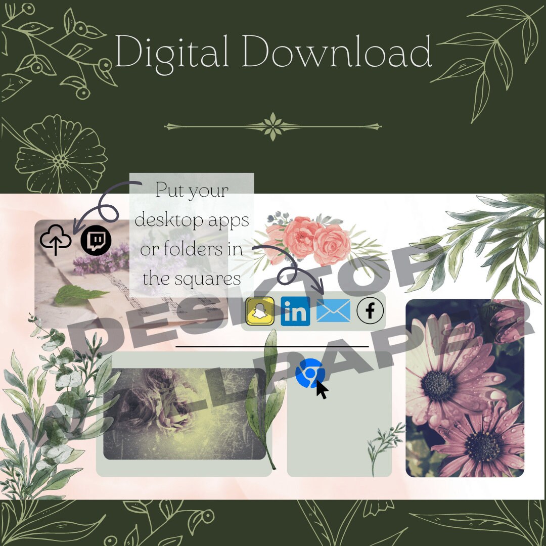 Vintage Greenary Desktop Wallpaper - Etsy