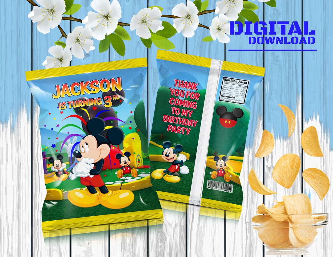Mickey Mouse Chip Bag Label Mickey Mouse Favor Bag Mickey - Etsy