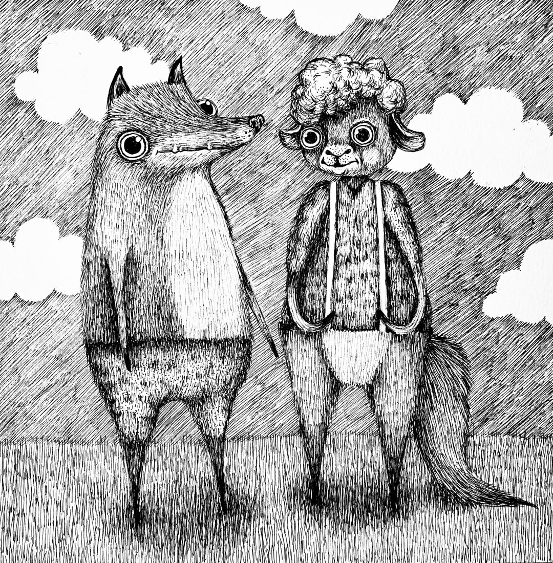 The Lamb & the Fox. One of a Kind Original Pen and Ink Illustration ...