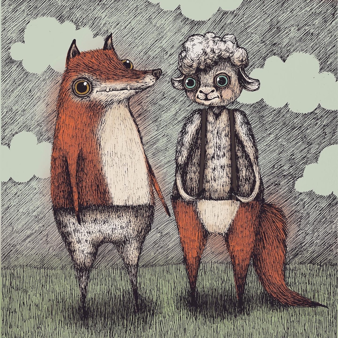 The Lamb & the Fox (COLOR). Fine Art Matte Print of an Original Pen and ...