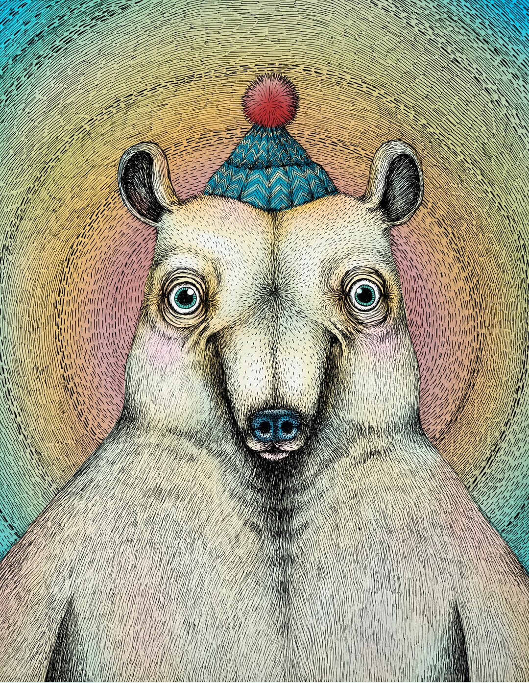 The Polar Bear (COLOR). Fine Art Matte Print of an Original Pen and Ink ...