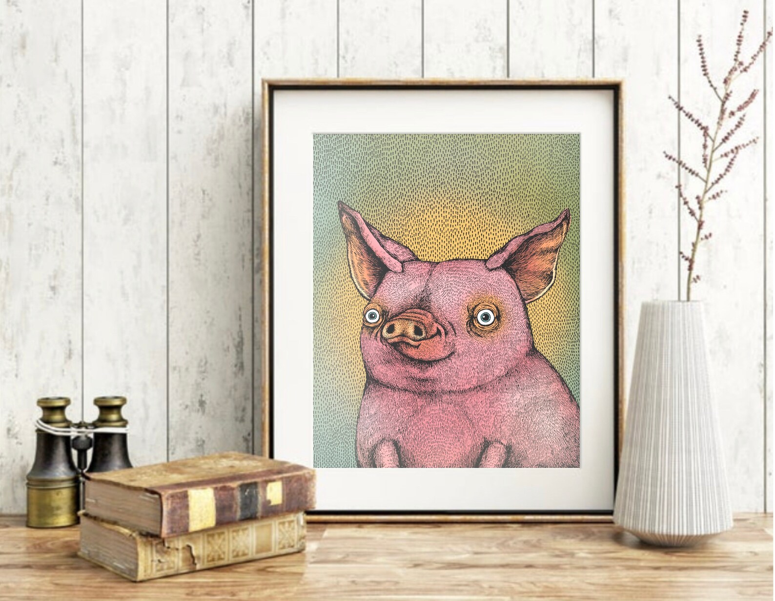 The Pig (color). Fine Art Matte Print of Original Pen and Ink ...