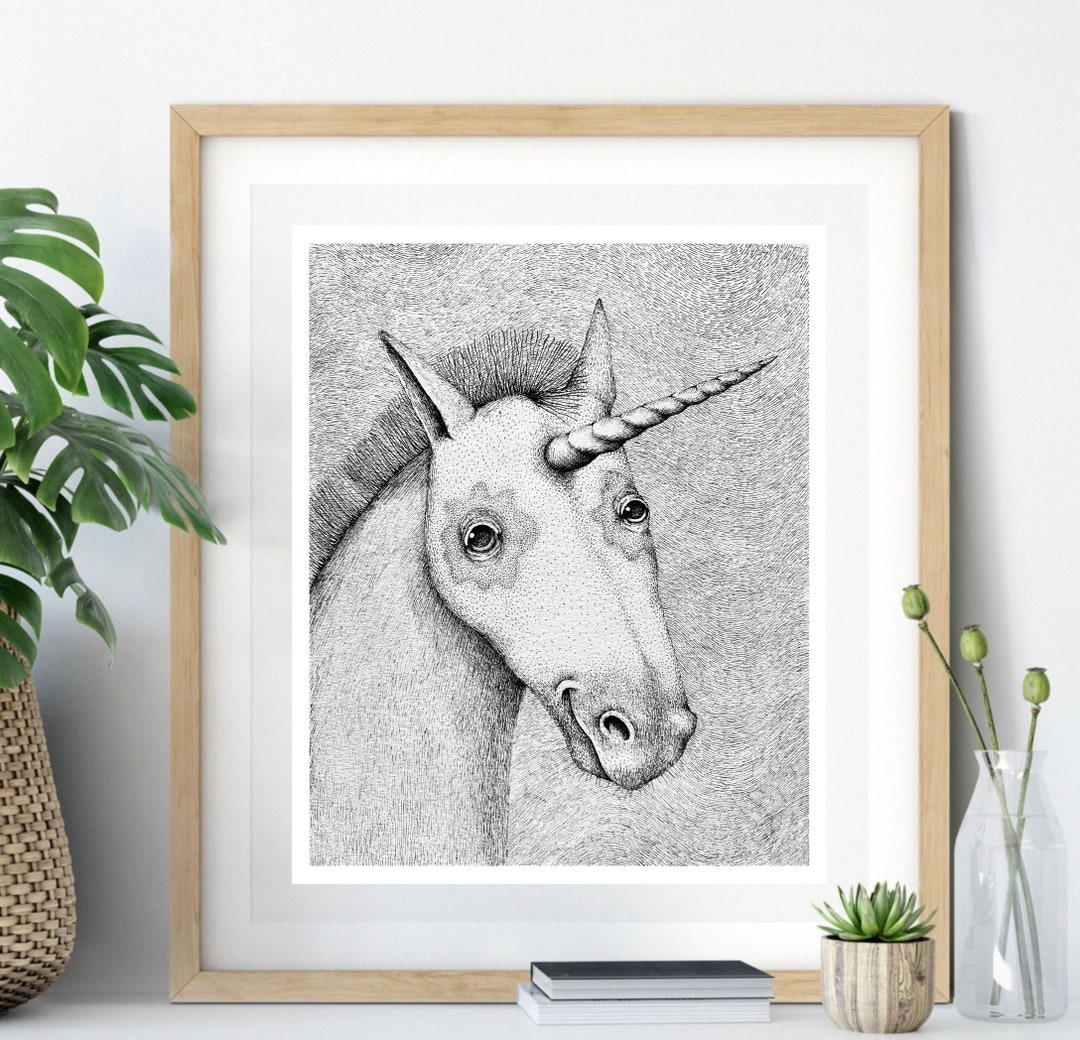 The Unicorn. Original Black and White, Pen and Ink Illustration on ...