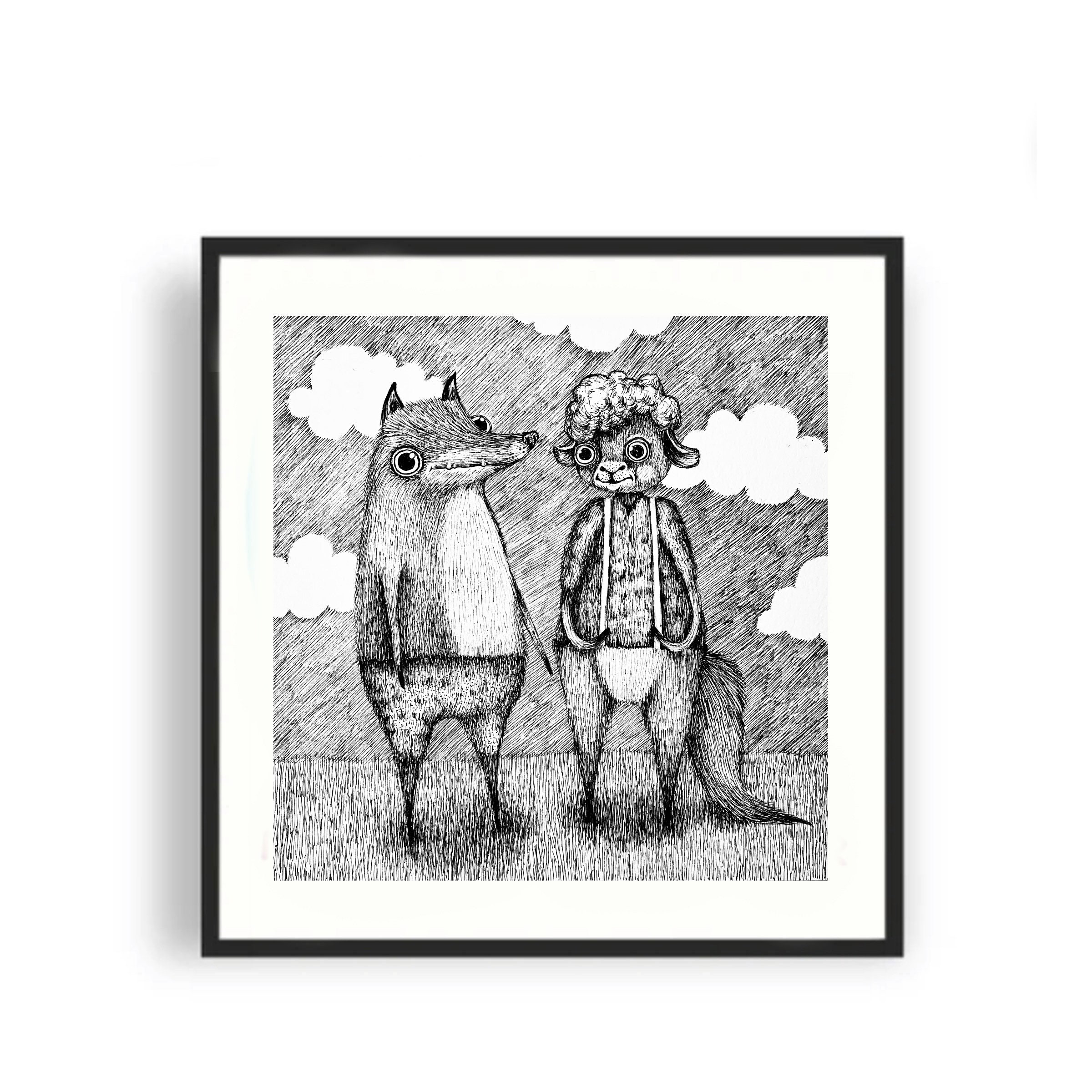 The Lamb & the Fox. One of a Kind Original Pen and Ink Illustration ...
