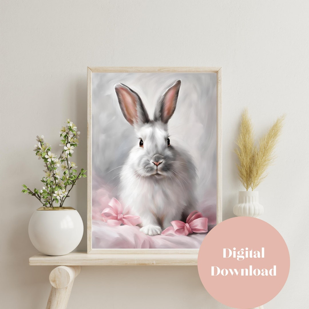 Pink Bunny Printable Art: Spring Easter Nursery Decor (digital Download ...