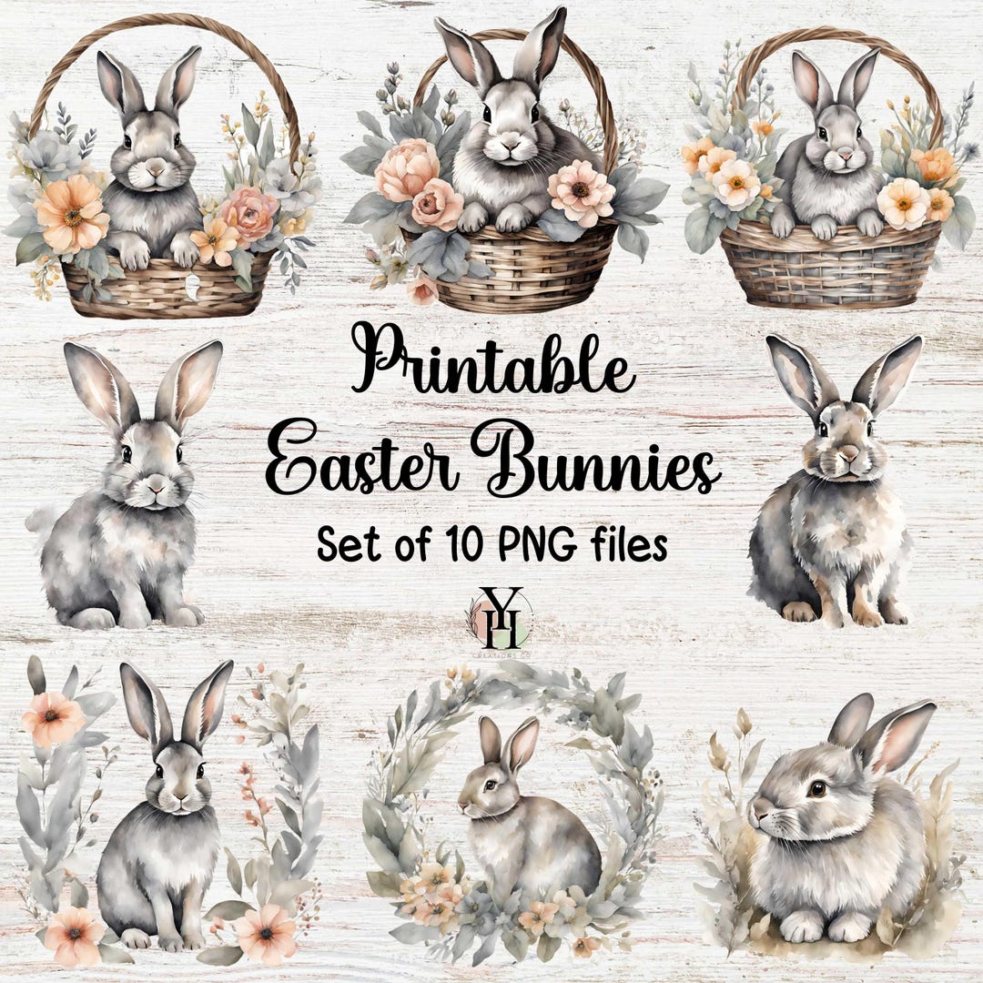 Watercolor Easter Bunny PNG Bundle: Vintage Clipart and Sublimation ...