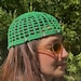Green Shiny White Crystal Beaded Crochet Cotton Mesh Skull Cap Beanie ...