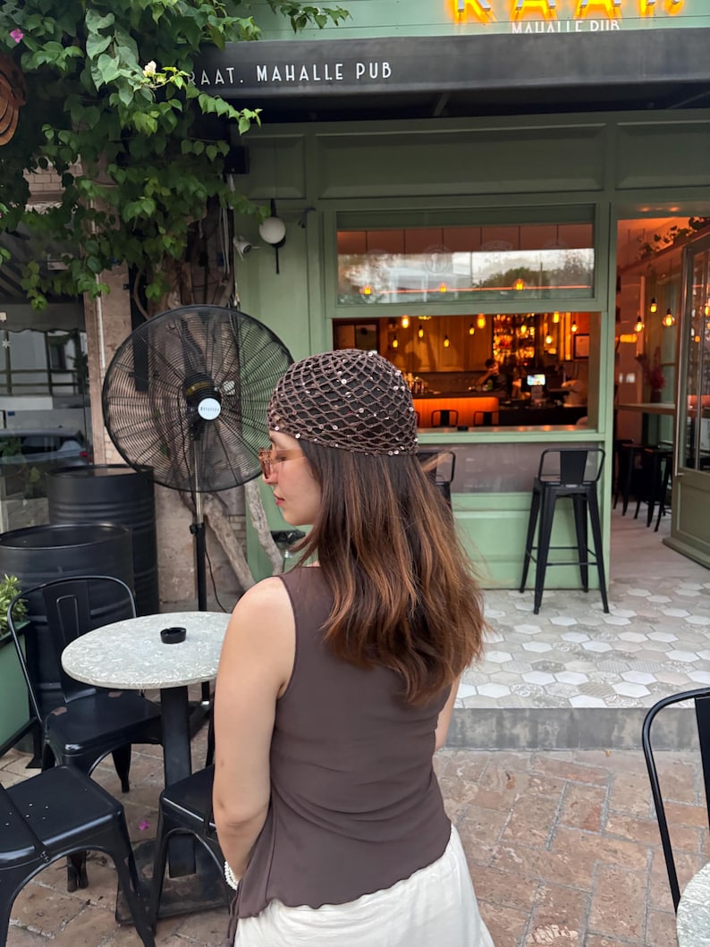 Brown Skull Cap Beanie Sequins Mesh Beanie Cotton Hat Hair Net - Etsy