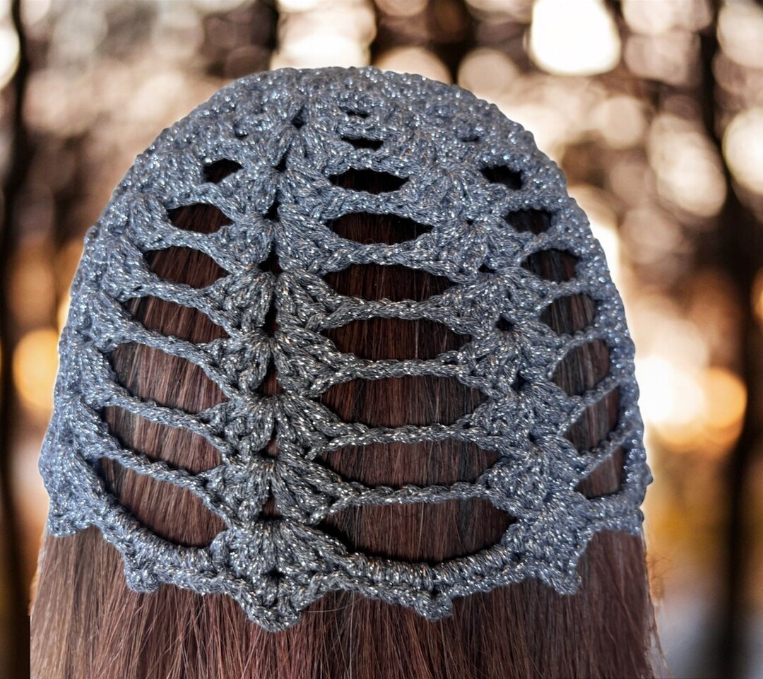 Gray Silver Shiny Sparkle Lace Skull Cap Beanie, Open Knit Retro Party ...