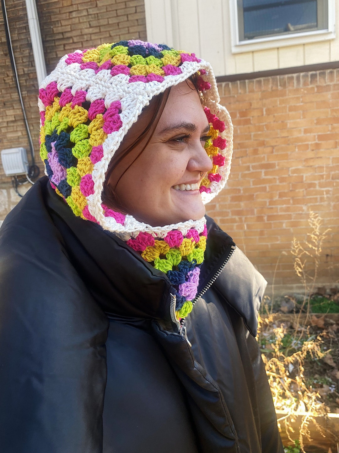 The Granny Square Balaclava | Crochet Snood Maximalism Hood - Etsy