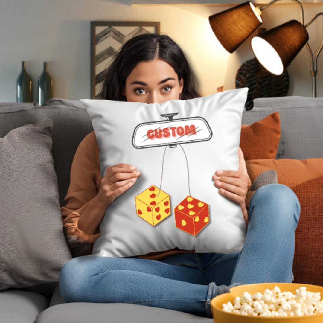 CUSTOM COLLEGE Fuzzy Dice Throw Pillow, Personalized College Merch for ...