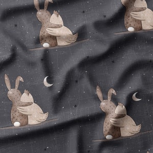 Baumwoll Jersey Stoff Gemeinsam Hase Huhn Katzengold Design 150 cm WB ...