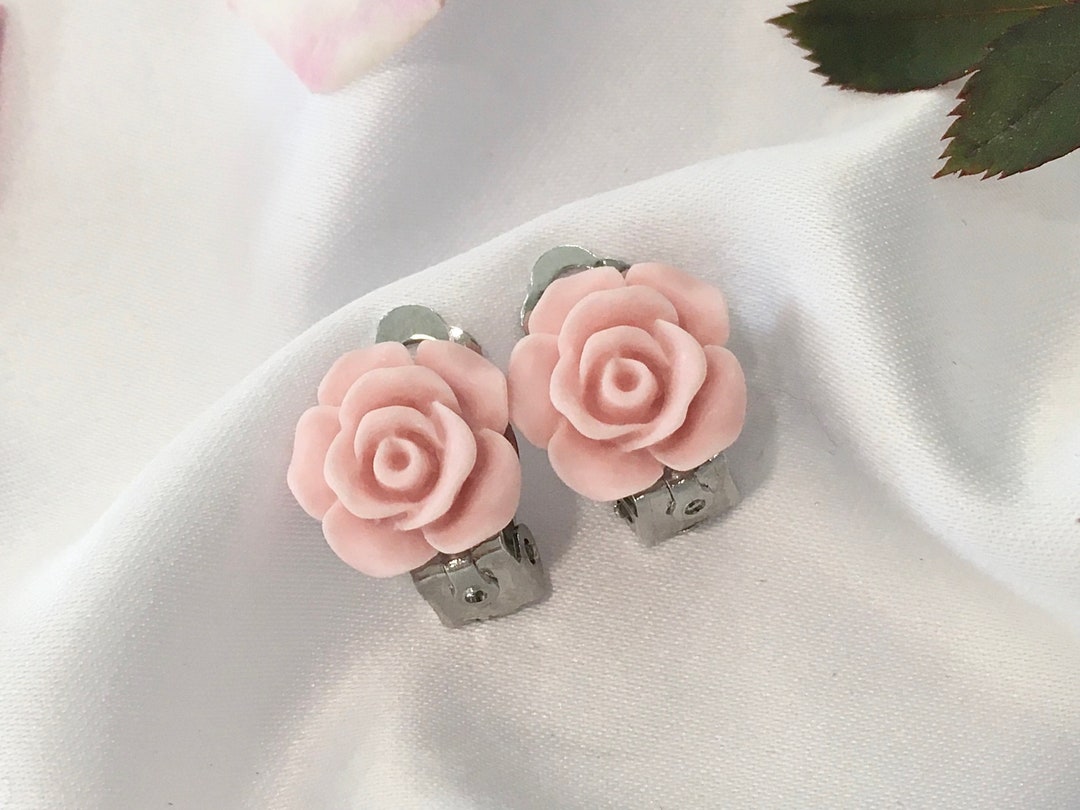 Pink Clip Ons Earrings Pink Flower Girl Gift Pink Earrings Little Girl ...