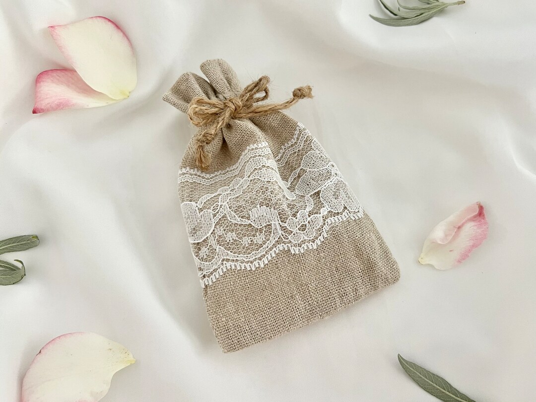 ADD-ONS Natural Linen Bag With a White Lace Gift Bag for Baptism, First ...