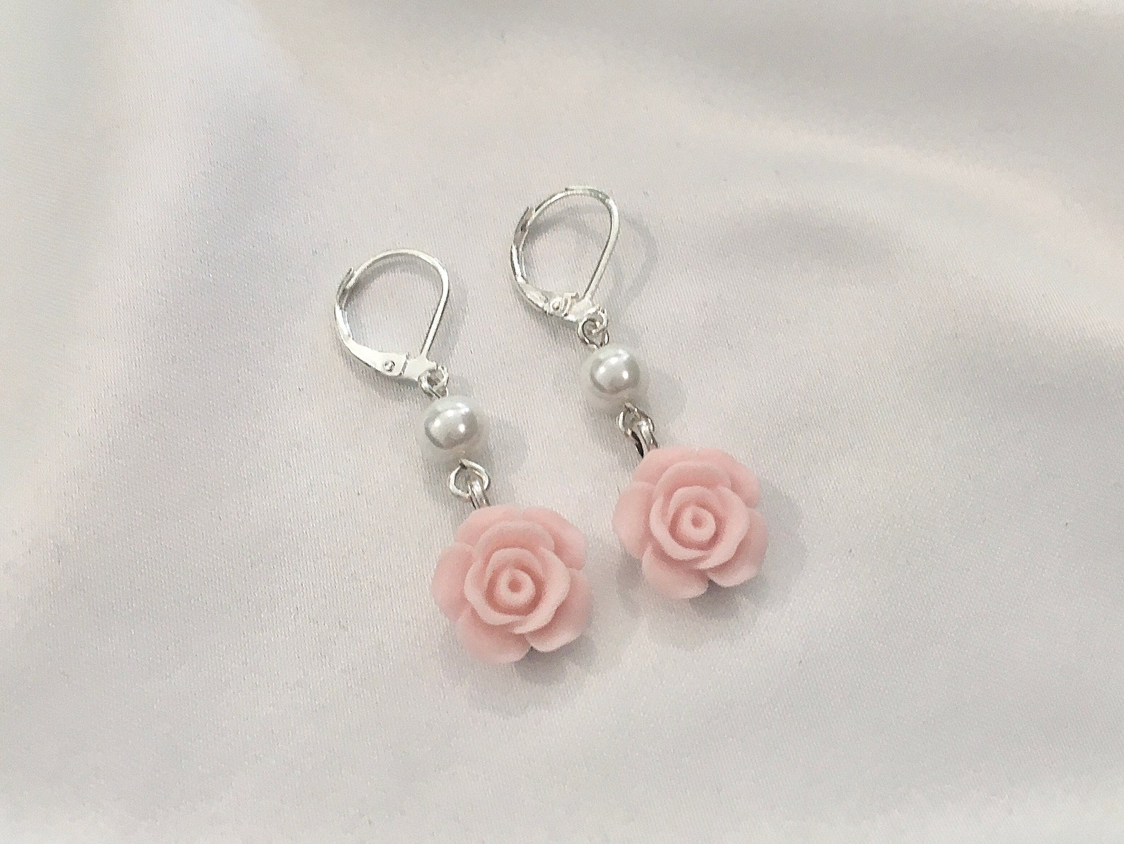 Flower Girl Earrings Pink Flower Girl Gift Light Pink Earrings - Etsy