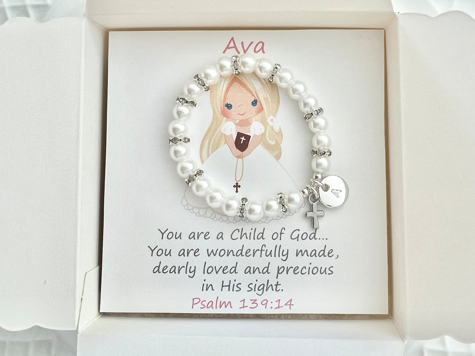 Baptism Gift Girl Baptism Bracelet + Gift Box Goddaughter Gift for ...