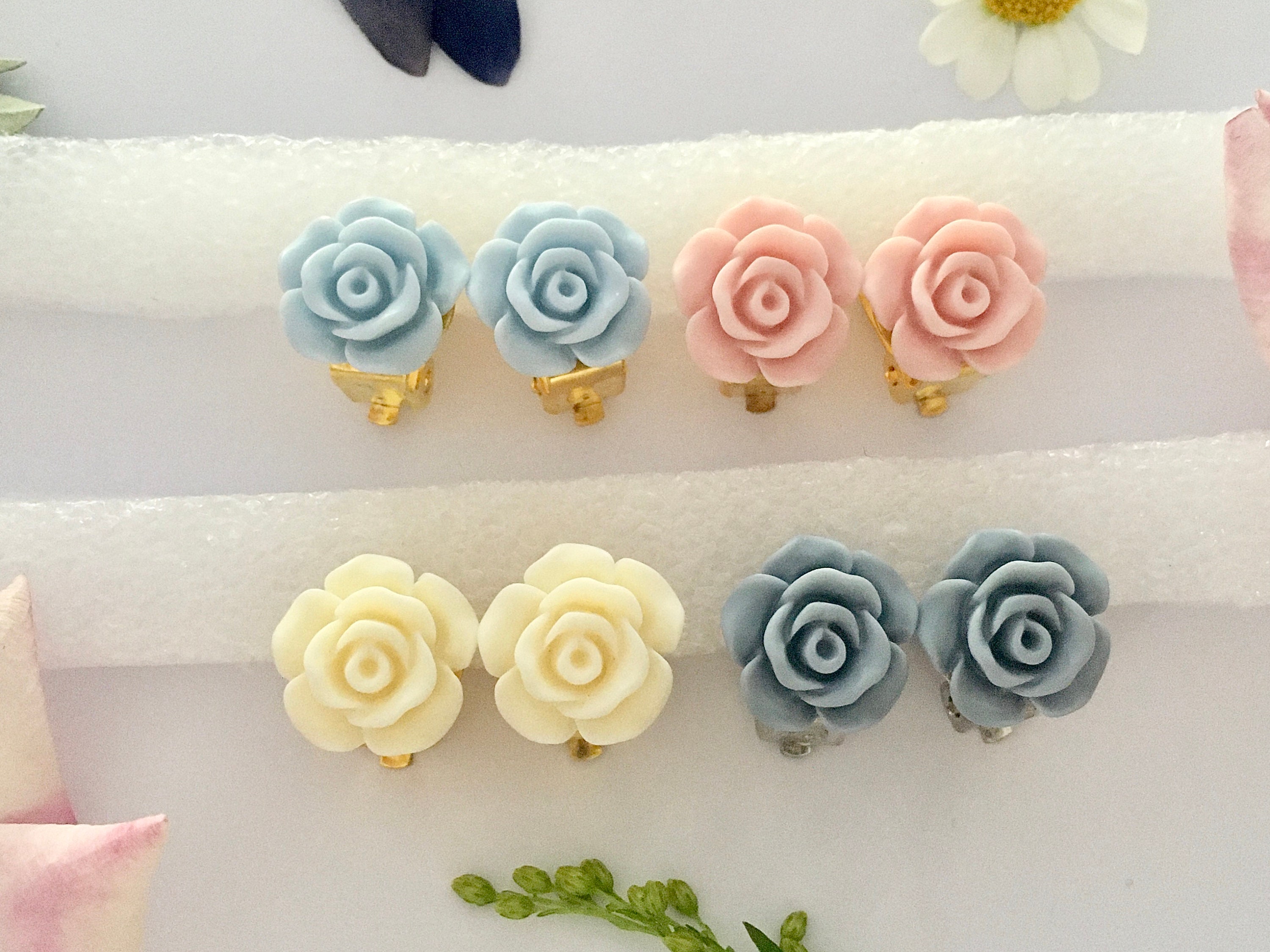 Pink Clip Ons Earrings Pink Flower Girl Gift Pink Earrings - Etsy