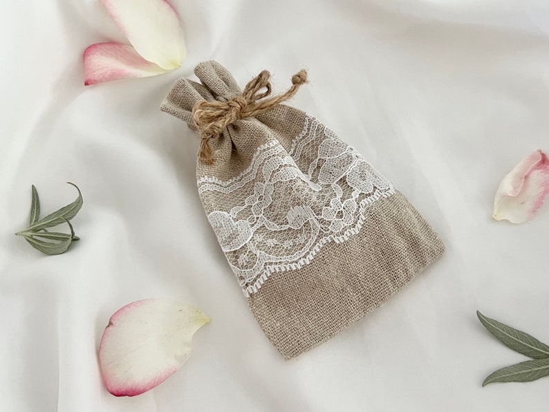ADD-ONS Natural Linen Bag With a White Lace Gift Bag for Baptism, First ...