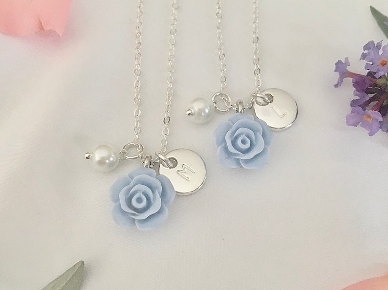Light Blue Flower Girl Necklace Sky Blue Flower Girl Gift Toddler ...