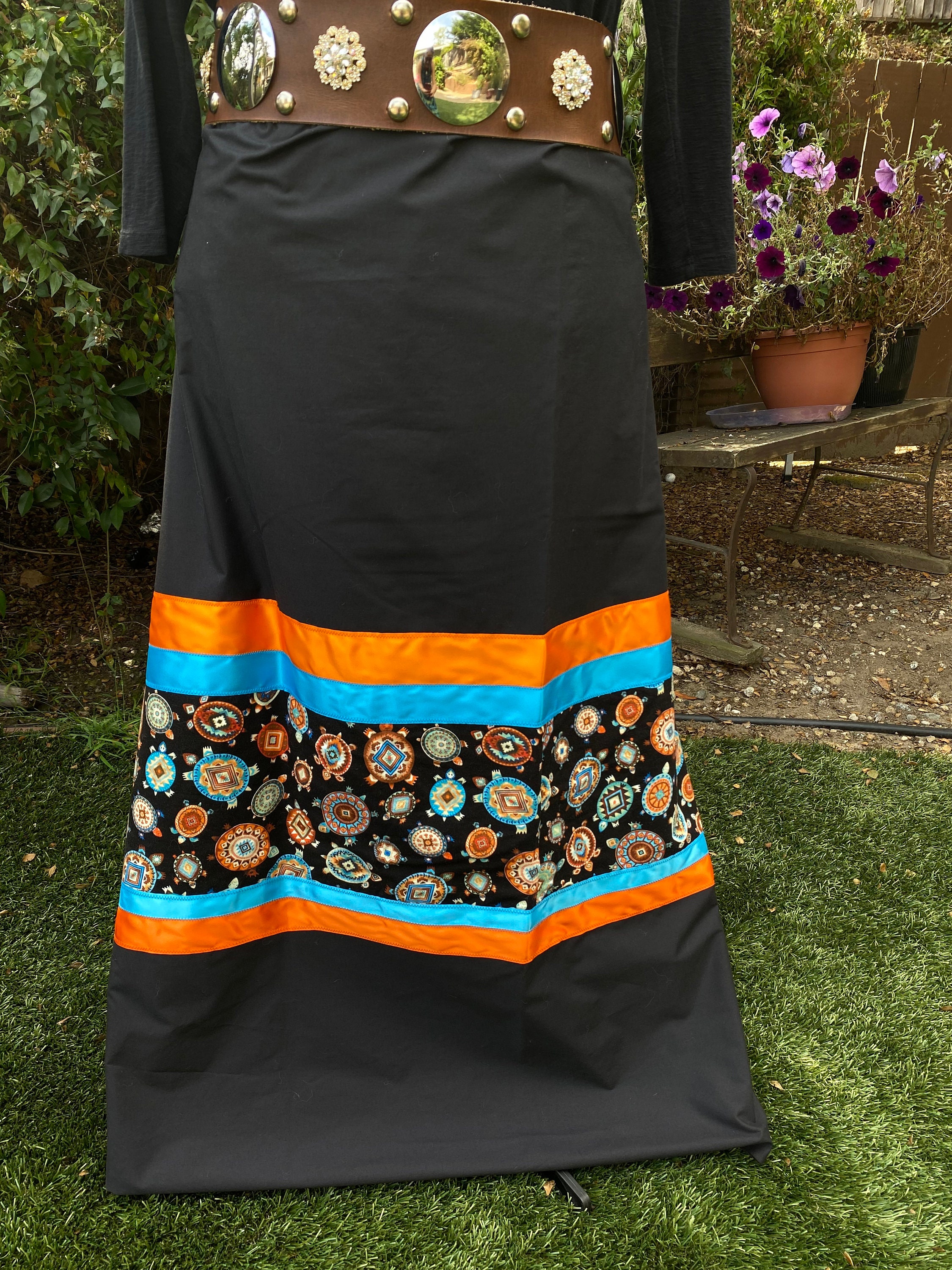 Ribbon Skirt Custom With Pockets Black With Colorful Southwest Style ...