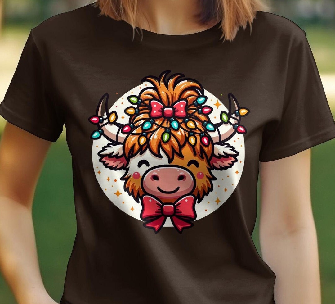 Highland Christmas Cow String Light Messy Bun Onesie Style Body Suit ...