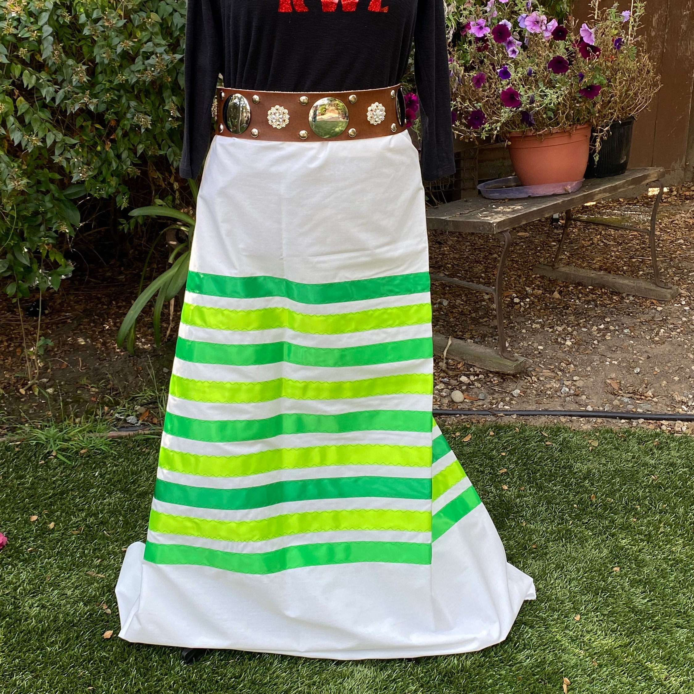 Ribbon Skirt Custom White With Green Ribbons. Indigenous, Native Skirt ...