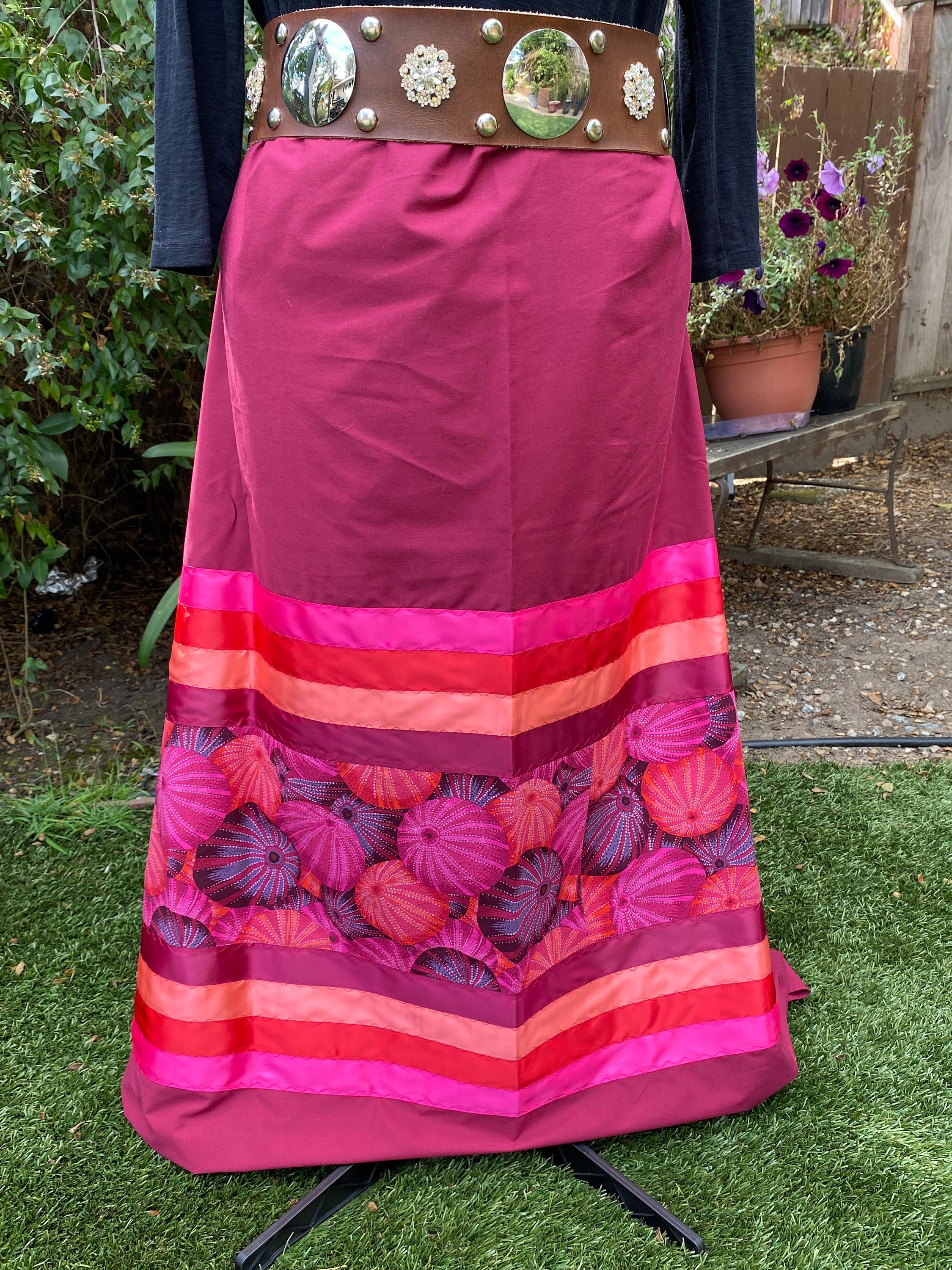 Ribbon Skirt Red, Pink, Maroon Sea Urchin Pattern Custom Indigenous ...
