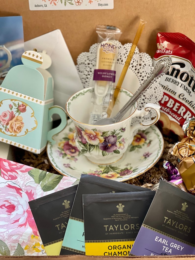 Vintage Tea Cup Gift Set: English Tea, Shortbread & Honey - Etsy