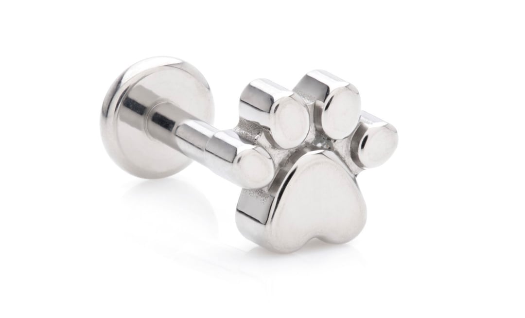 ASTM:F-136 Titanium Threadless Labret Stud With Cute Paw Print ...