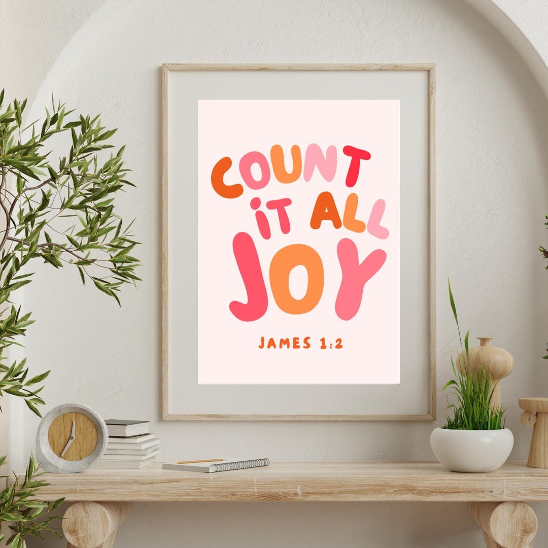 Count It All Joy Art Print: Pink Orange Christian Poster (digital ...