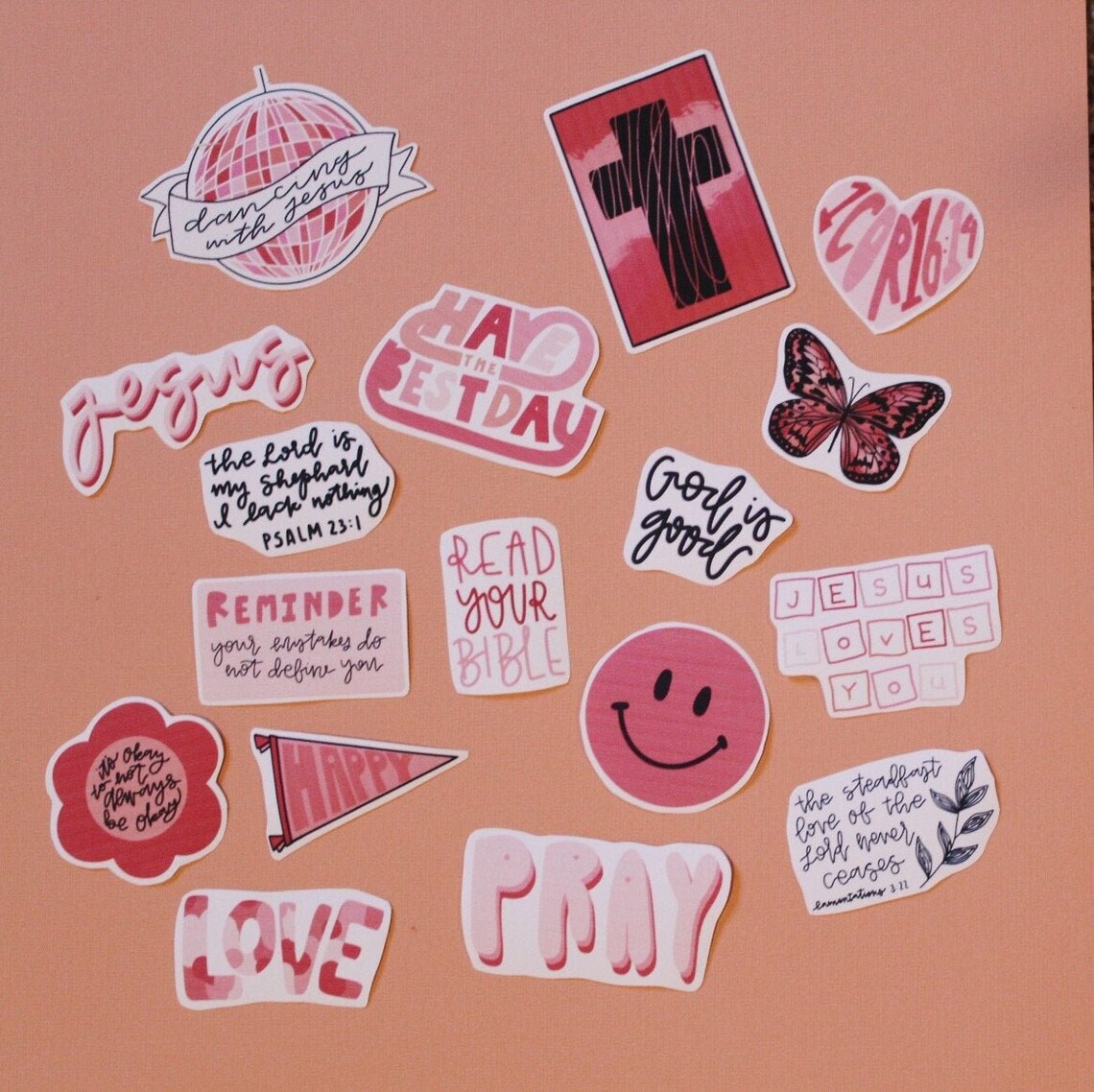 Aesthetic Christian Sticker Pack Pink & Orange 17 Stickers | Etsy