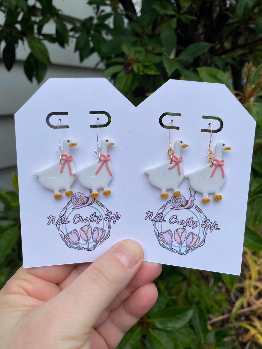 Vintage Goose PINK Ribbon Earrings, Goose Dangle, Geese Earrings, Pink Goose - Etsy