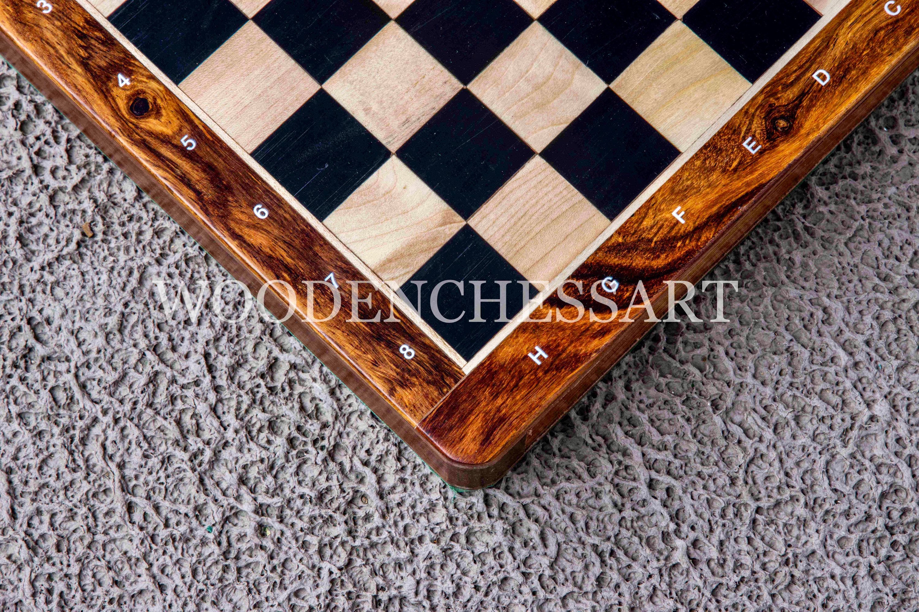 12” Luxury Drawer Chess Set in Ebony and Golden Rosewood With Leather ...