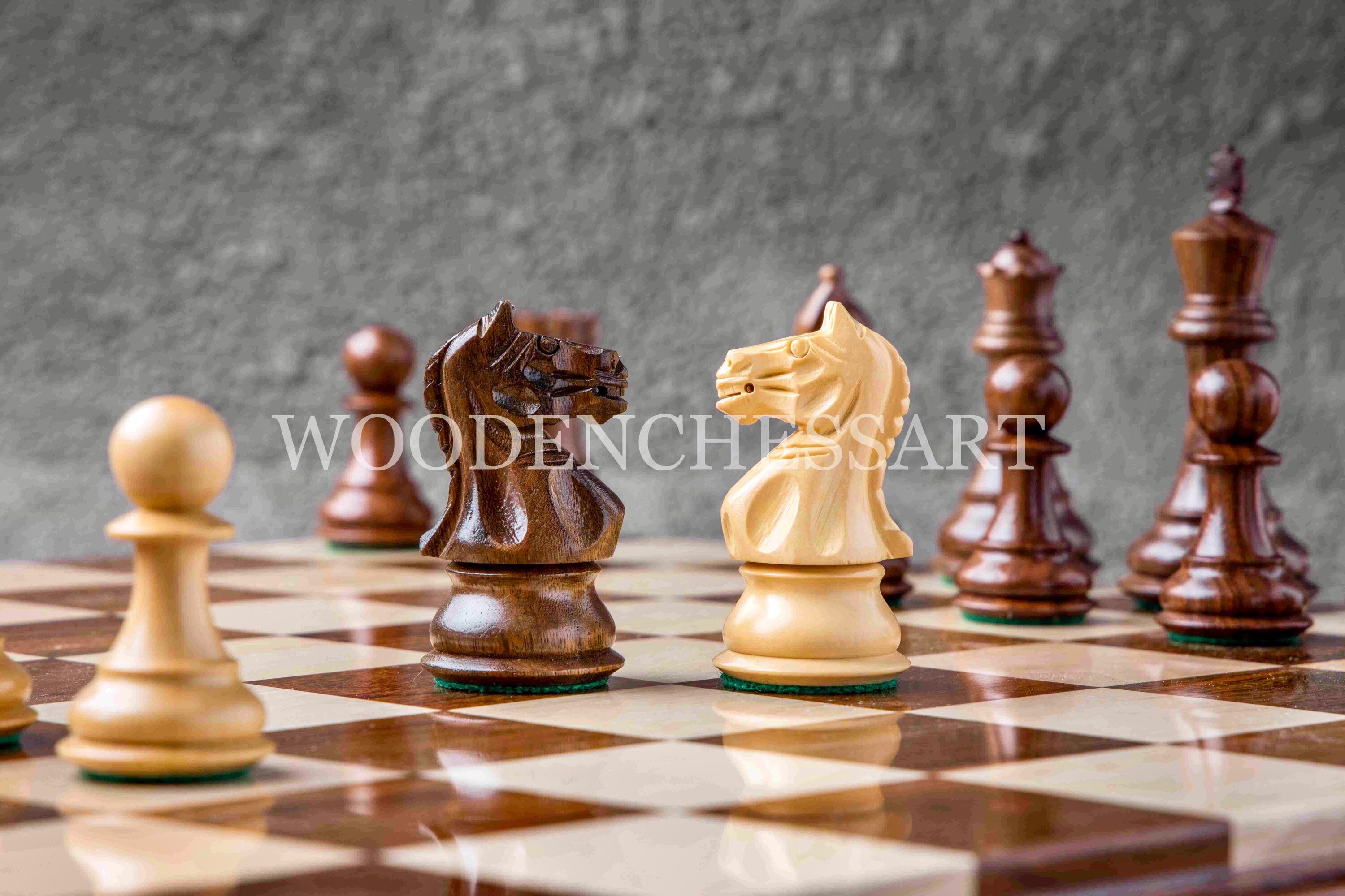Fierce Knight Staunton Chess Pieces in Golden Rosewood & | Etsy