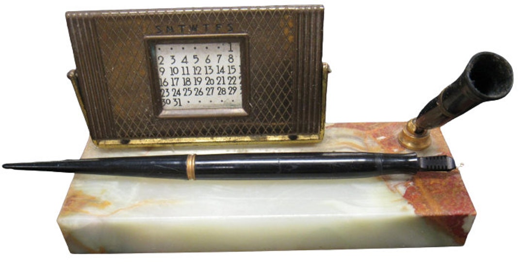 Vintage Diamond-point Fountain Pen Desk Set With Marble Base and 50 ...