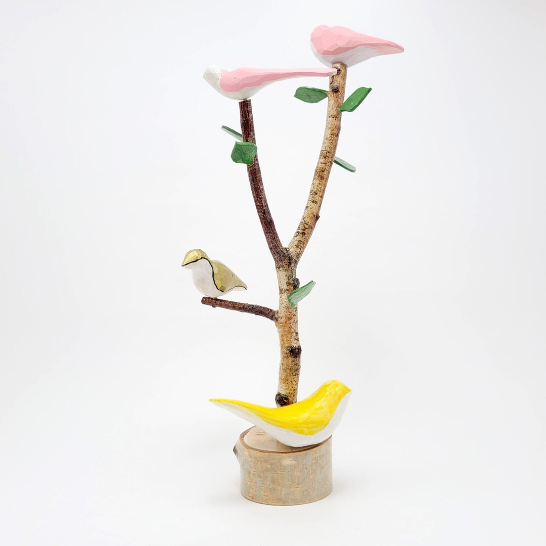 Handmade Colorful Bird Sculpture on Birch Tree - Etsy