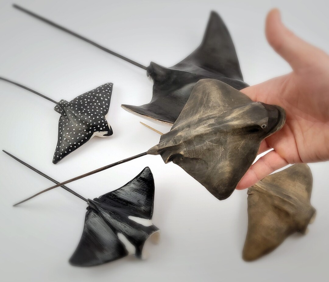 Stingray Bat Ray Sculpture, Fish Statue, Underwater Bird, Handmade Wood ...