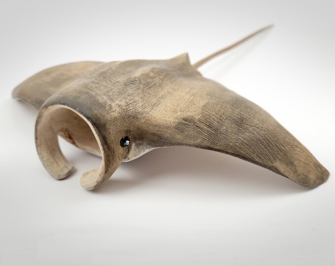 Wooden Gray Stingray Sculpture, Manta Ray Statue, Giant Wood Manta ...