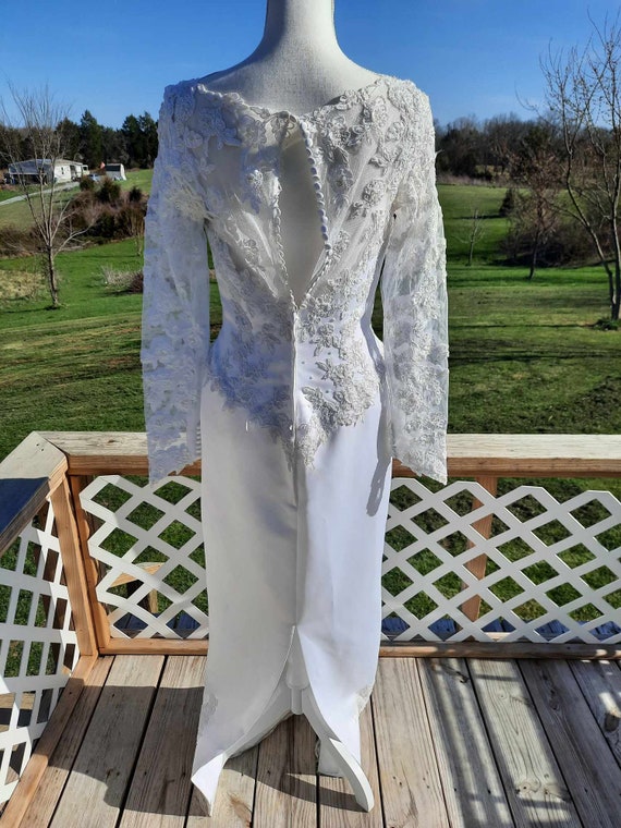 1990s-Y2K beaded wedding dress long sleeves - Gem