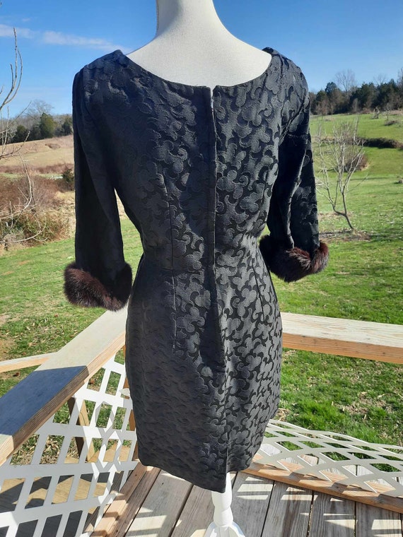 1960s homemade stunning black fur cuffed cocktail dre… - Gem