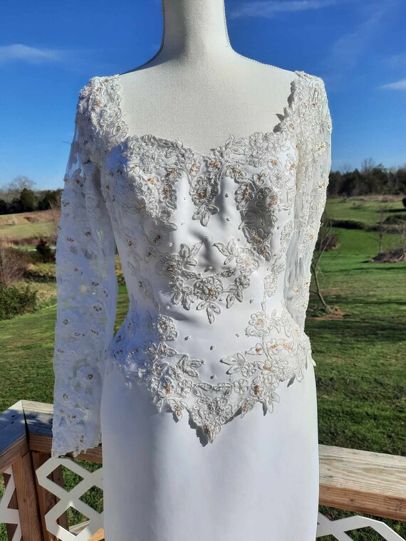 1990s-Y2K beaded wedding dress long sleeves - Gem