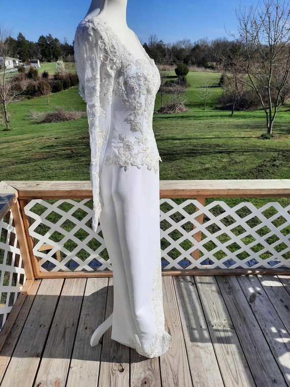 1990s-Y2K beaded wedding dress long sleeves - Gem
