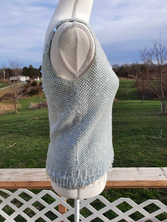 1960s stunning pastel blue sequin/beaded tank top - Gem