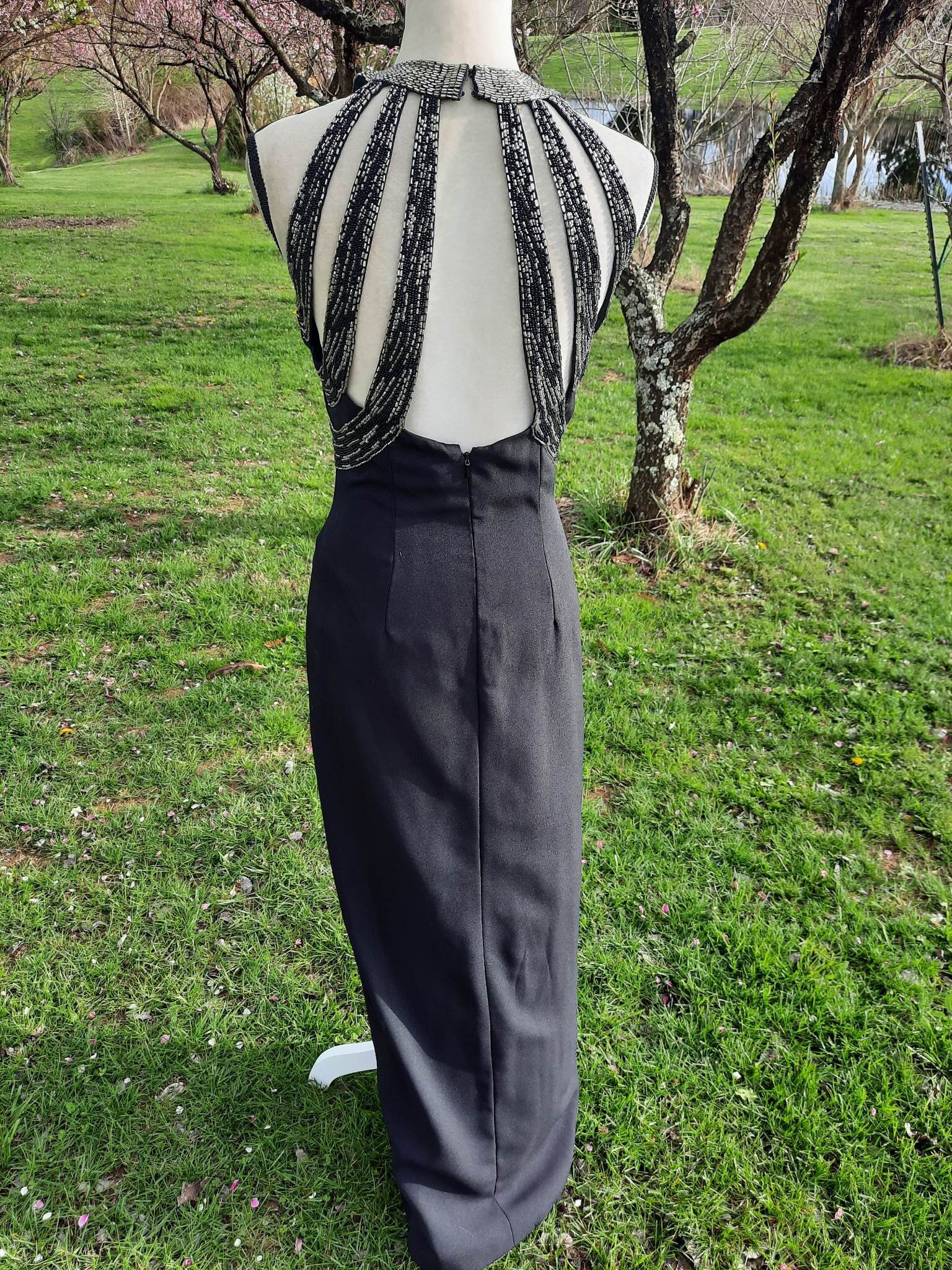 1990s-y2k Black/silver Beaded Formal Pageant Prom Homecoming Maxi Dress ...