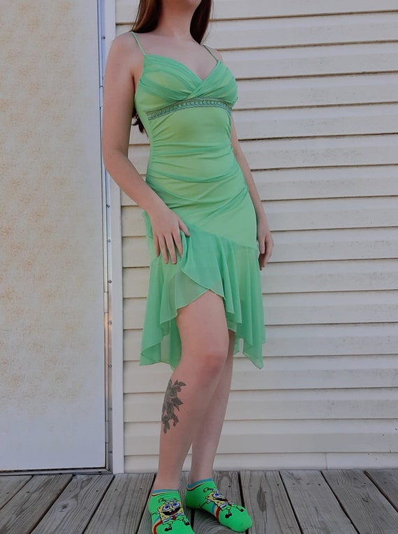 1990s-Y2K blue-green beaded fairy like dress - Gem