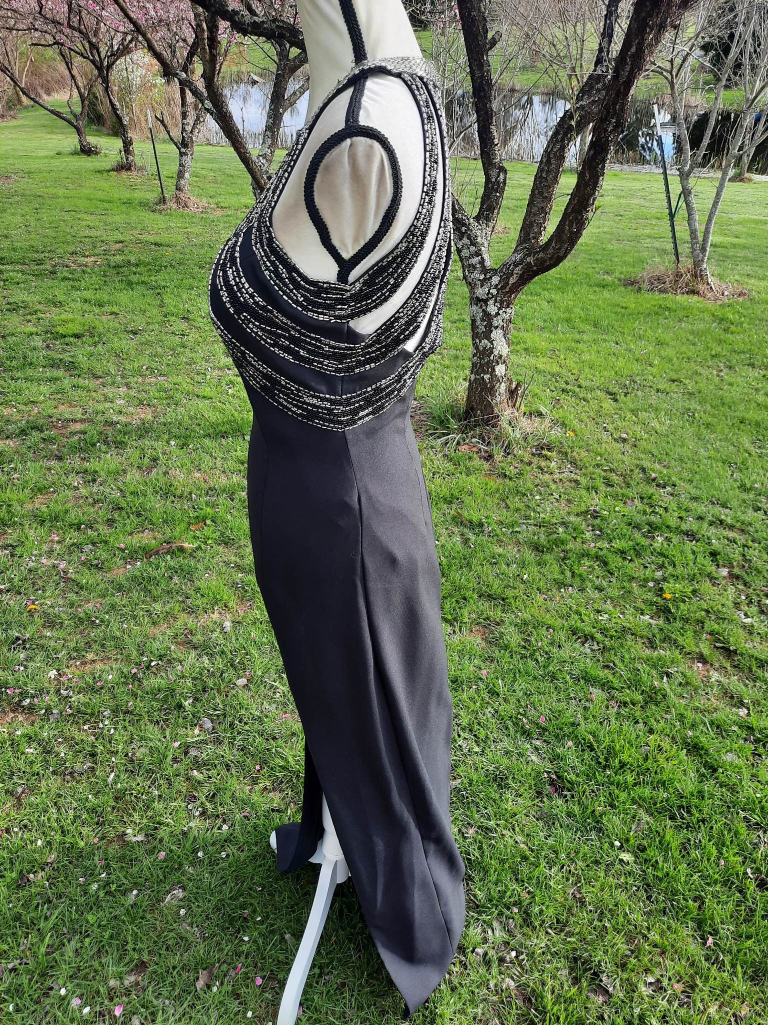 1990s-y2k Black/silver Beaded Formal Pageant Prom Homecoming Maxi Dress ...