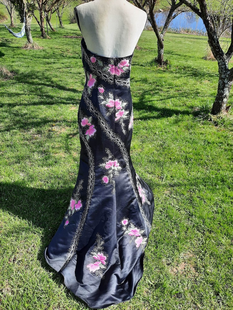 Y2K Tiffany Floral Pink and Black Prom Dress, Pageant Dress - Etsy