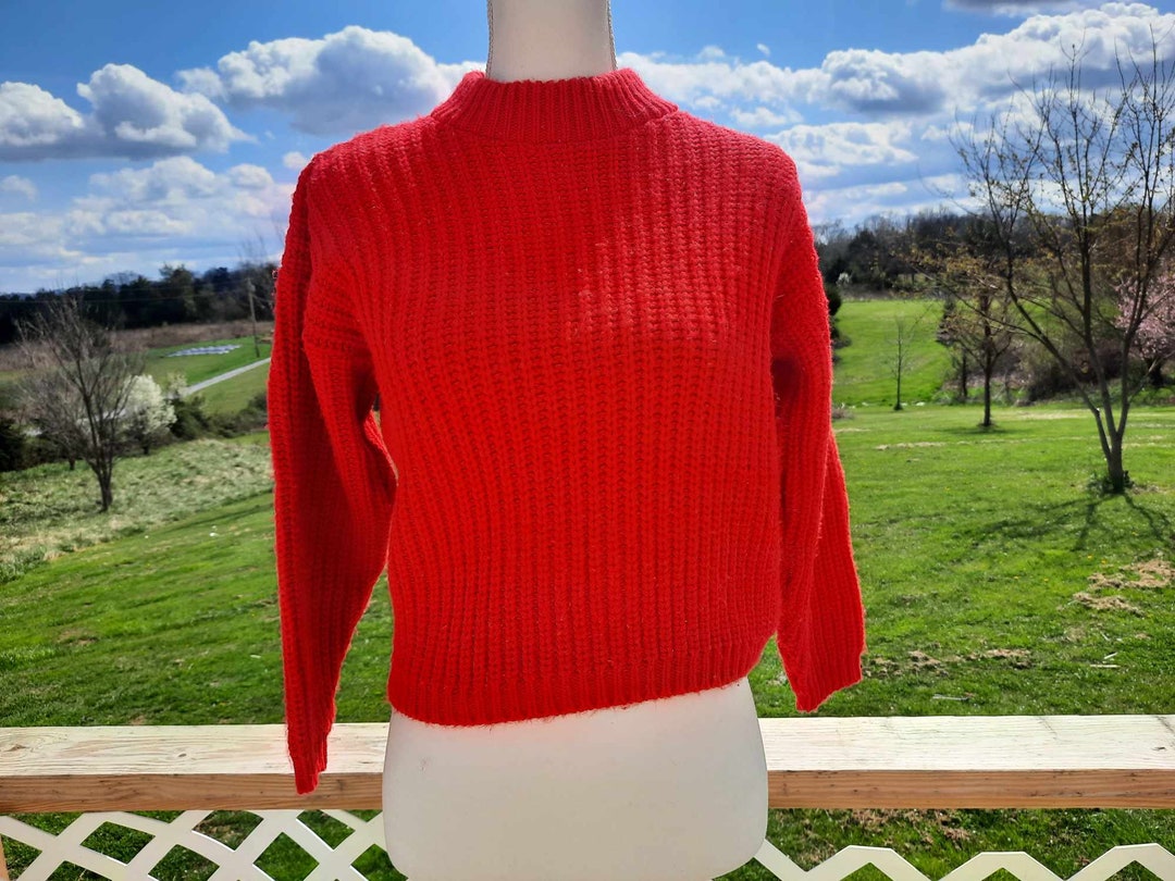 1980s Funky Knitted Bright Red Pullover Sweater - Etsy