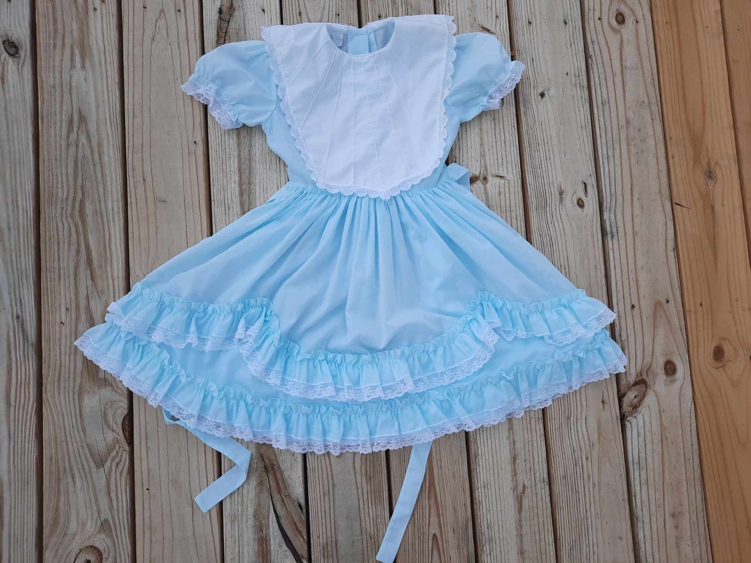 1980s Pastel Blue and White Ruffled Lace Prairie Cottage Core Dress - Etsy