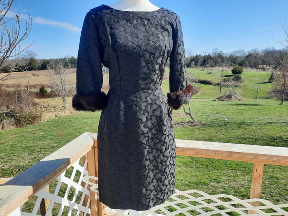 1960s homemade stunning black fur cuffed cocktail dre… - Gem